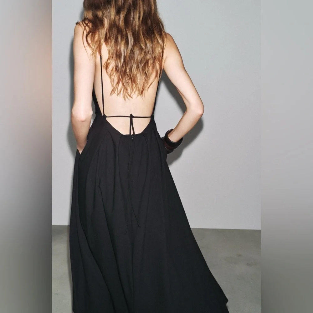 Zara | Dresses | Zara Elegant Black Evening Maxi Flowy Dress Gown Party ...